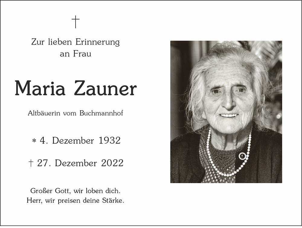 Wir trauern um + Maria Zauner